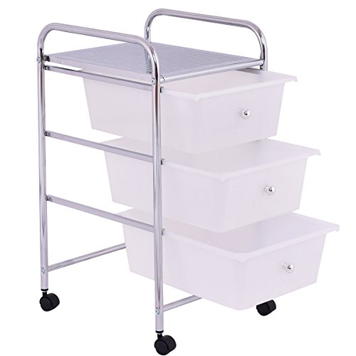 GOFLAME 3-Drawer Storage Cart, Rolling Storage Drawer Organizer with Mesh Top, Handle and 2 Lockable Wheels, Mobile Drawer Storage Unit for Home and Office