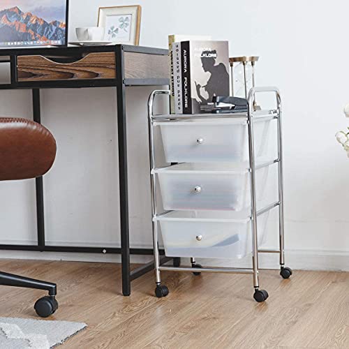 GOFLAME 3-Drawer Storage Cart, Rolling Storage Drawer Organizer with Mesh Top, Handle and 2 Lockable Wheels, Mobile Drawer Storage Unit for Home and Office