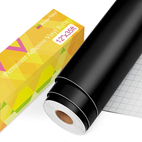Prime Vinyl Matte Black Permanent Vinyl Roll - 12" x 35 Ft-Matte Black Self Adhesive Vinyl Roll for Silhouette Cameo, Decor Sticker, Cutting Machine, Craft Cutter Machine, Home Decal