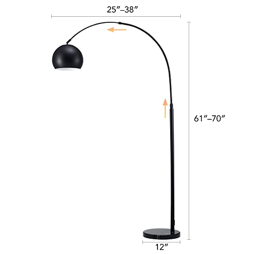 VONLUCE Arc Floor Lamps Metal Shade, Adjustable Modern Contemporary Brushed Nickel Tall Arched Floor Lamp Over The Couch, 360° Rotatable Standing Lamp for Reading Office, Bedroom, Living Room Black