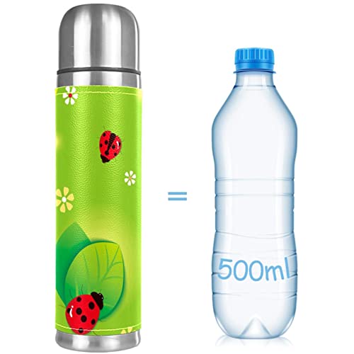 Insulated Water Bottle Stainless Steel Water Bottles Metal Water Bottle, Spring Ladybug Flower Leaves