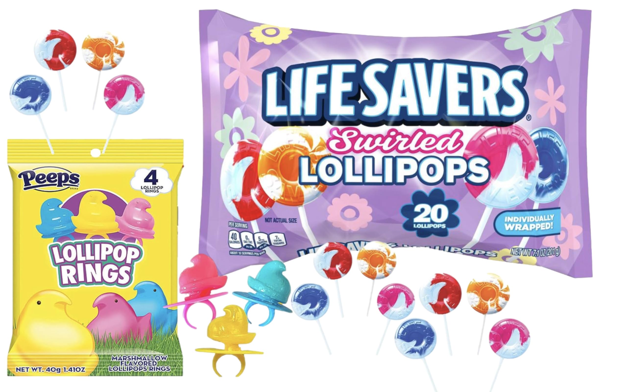 Lifesavers Swirl Lollipops 20 Individually wrapped lifesaver swirl lollipops | Marshmallow Flavored Lollipop Rings 1.41 oz in a Soko Smiles Bag.