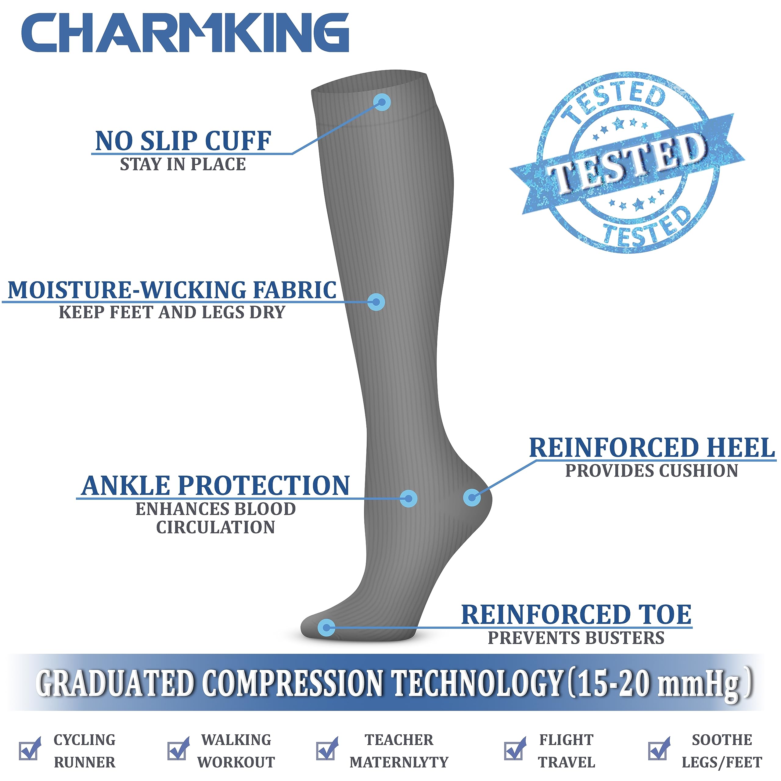 CHARMKING Compression Socks for Women and Men Circulation (4 Pairs)15-20 mmHg is Best Support for Athletic Running Cycling (L/XL,Multi 01)