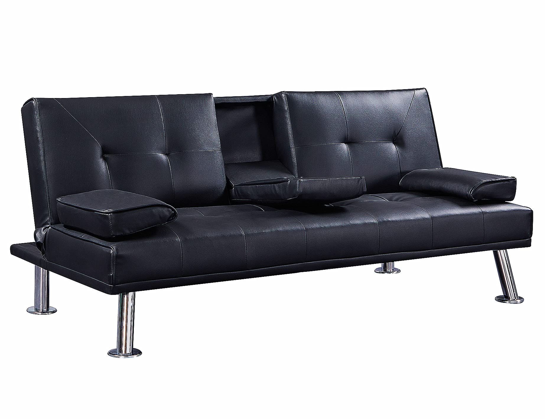 hansones Futon Sofa Bed Modern Linen Fabric Couch Bed Loveseat Convertible Daybed with 2 Cup Holders and Removable Armrests for for Compact Living Space Apartment Dorm Office (Black)