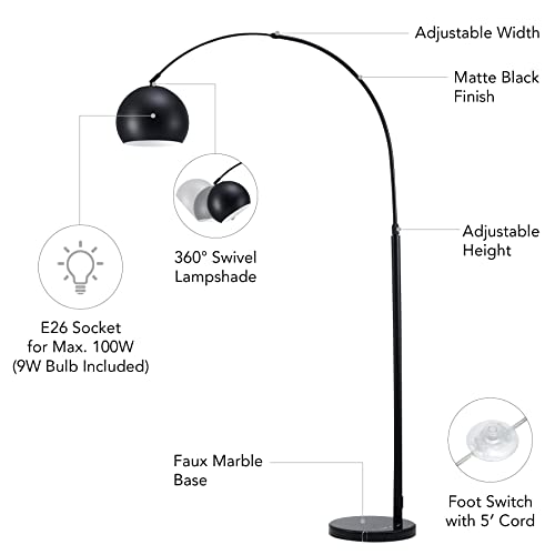 VONLUCE Arc Floor Lamps Metal Shade, Adjustable Modern Contemporary Brushed Nickel Tall Arched Floor Lamp Over The Couch, 360° Rotatable Standing Lamp for Reading Office, Bedroom, Living Room Black