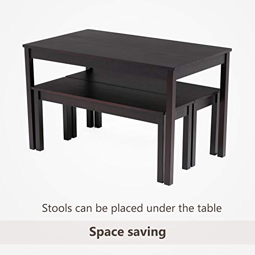 Alohappy 3 Piece PineWood Dining Set for 4，45" Dining Room Table Set with 2 Benches for Home Kitchen Dining Room Furniture,Bench Style & Space-saving (Espresso)