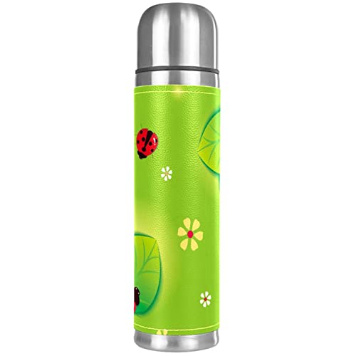 Insulated Water Bottle Stainless Steel Water Bottles Metal Water Bottle, Spring Ladybug Flower Leaves