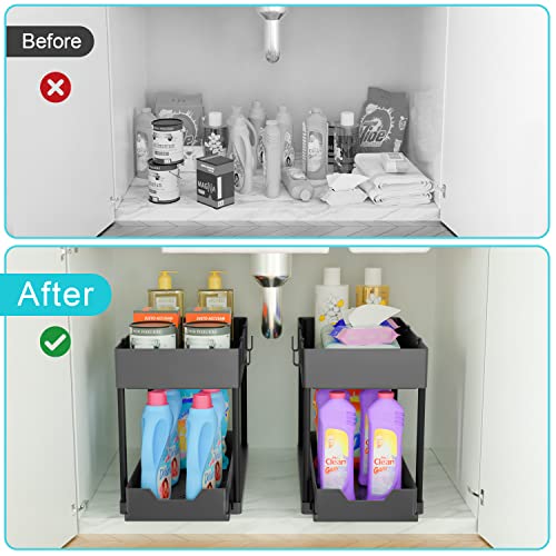 DEKAVA Under Sink Organizer 2 Pack,Bathroom Cabinet Organizer,2 Tier Sliding Cabinet Basket Organizer Drawer, Multi-Purpose Bath Collection Baskets for Bathroom