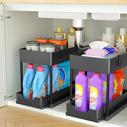 DEKAVA Under Sink Organizer 2 Pack,Bathroom Cabinet Organizer,2 Tier Sliding Cabinet Basket Organizer Drawer, Multi-Purpose Bath Collection Baskets for Bathroom