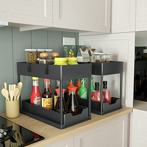 DEKAVA Under Sink Organizer 2 Pack,Bathroom Cabinet Organizer,2 Tier Sliding Cabinet Basket Organizer Drawer, Multi-Purpose Bath Collection Baskets for Bathroom
