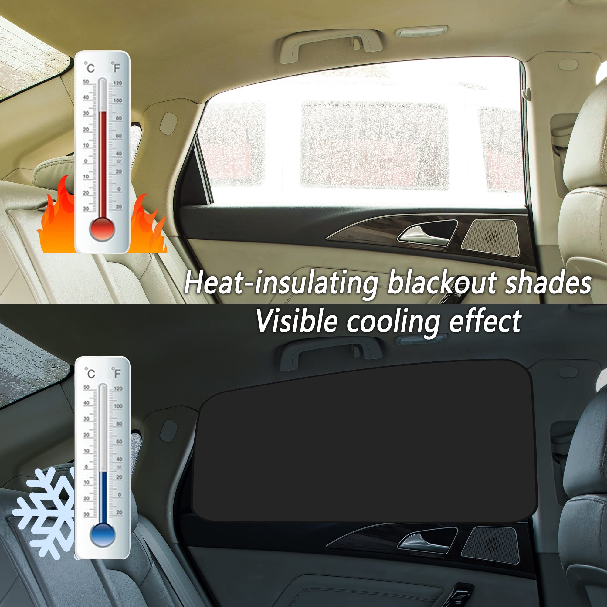 4Pack Car Window Shades with Magnets,Strong-Light Blocking&UV Protection Car Privacy Shades,Universal Essential Interior Accessories for Window Baby,Auto Camping and Napping Curtains