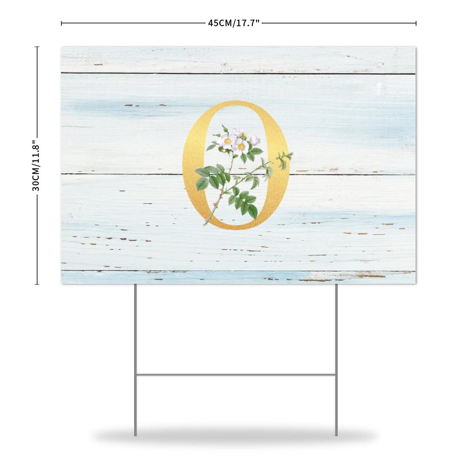 Floral Monogram Letter Golden Letter O Lawn Signage Initial Letter Yard Signs with Stakes Couples Gift for Garage Sales Rent Open House Construction 12"x18"