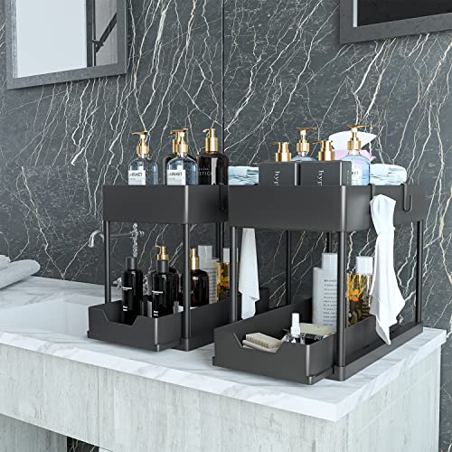 DEKAVA Under Sink Organizer 2 Pack,Bathroom Cabinet Organizer,2 Tier Sliding Cabinet Basket Organizer Drawer, Multi-Purpose Bath Collection Baskets for Bathroom