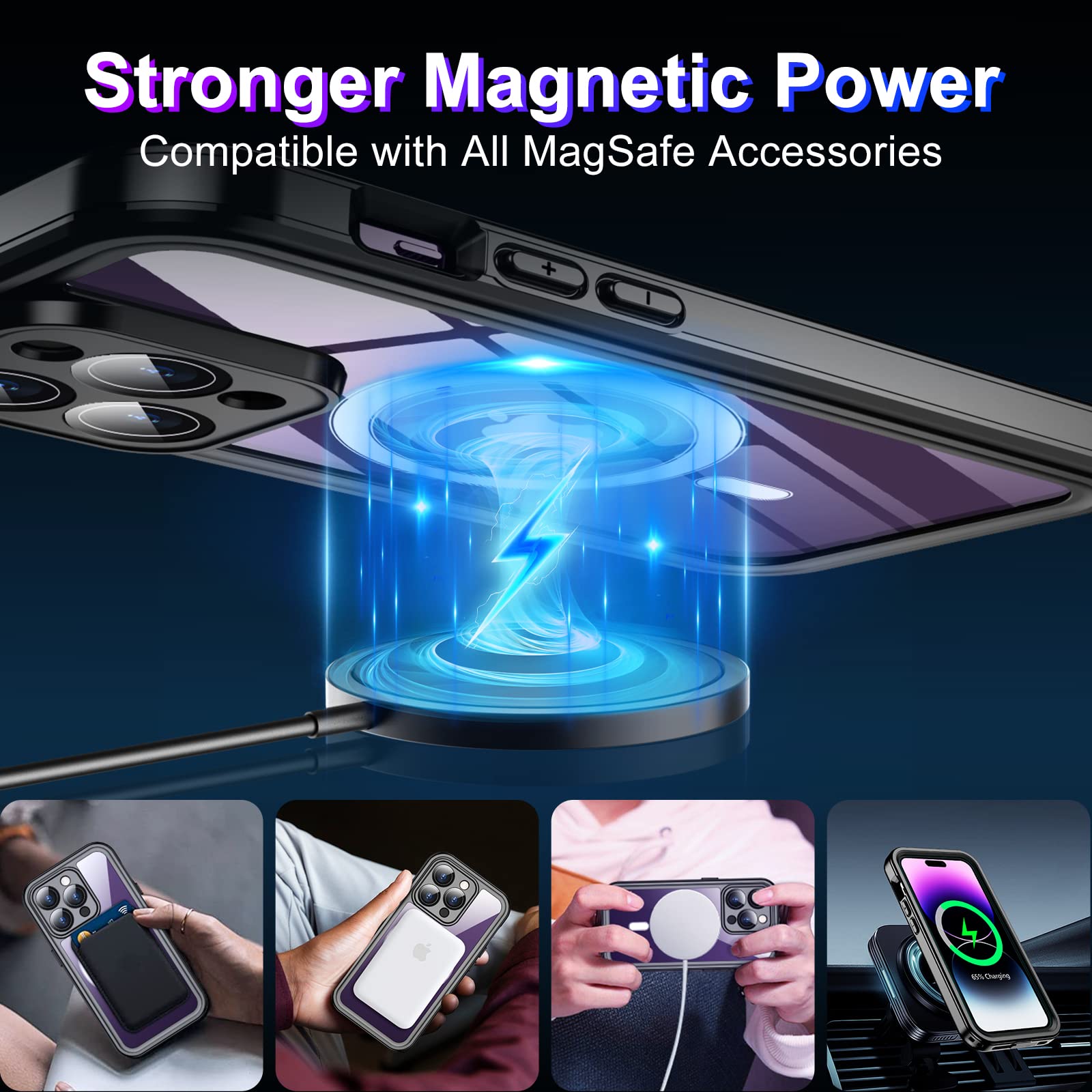 2023 New Magnetic Case for iPhone 14 Pro Max Case Waterproof, Built-in Screen Protector & Camera Protector [Compatible with MagSafe] [IP68 Waterproof] [Dustproof] Full Body Shockproof Phone Case 6.7"