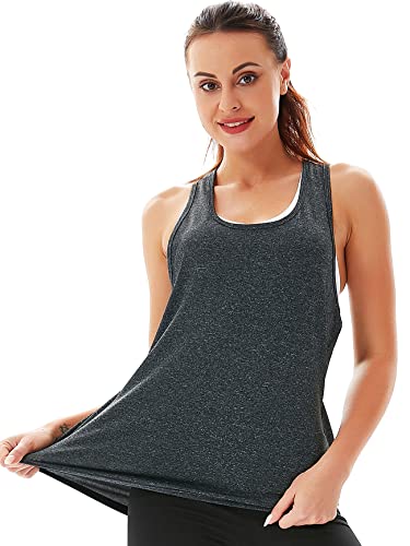 SILKWORLD Womens Athletic Tops Tank Tops for Women Casual Summer Open Back Workout Tops for Women, Black Grey, XXL
