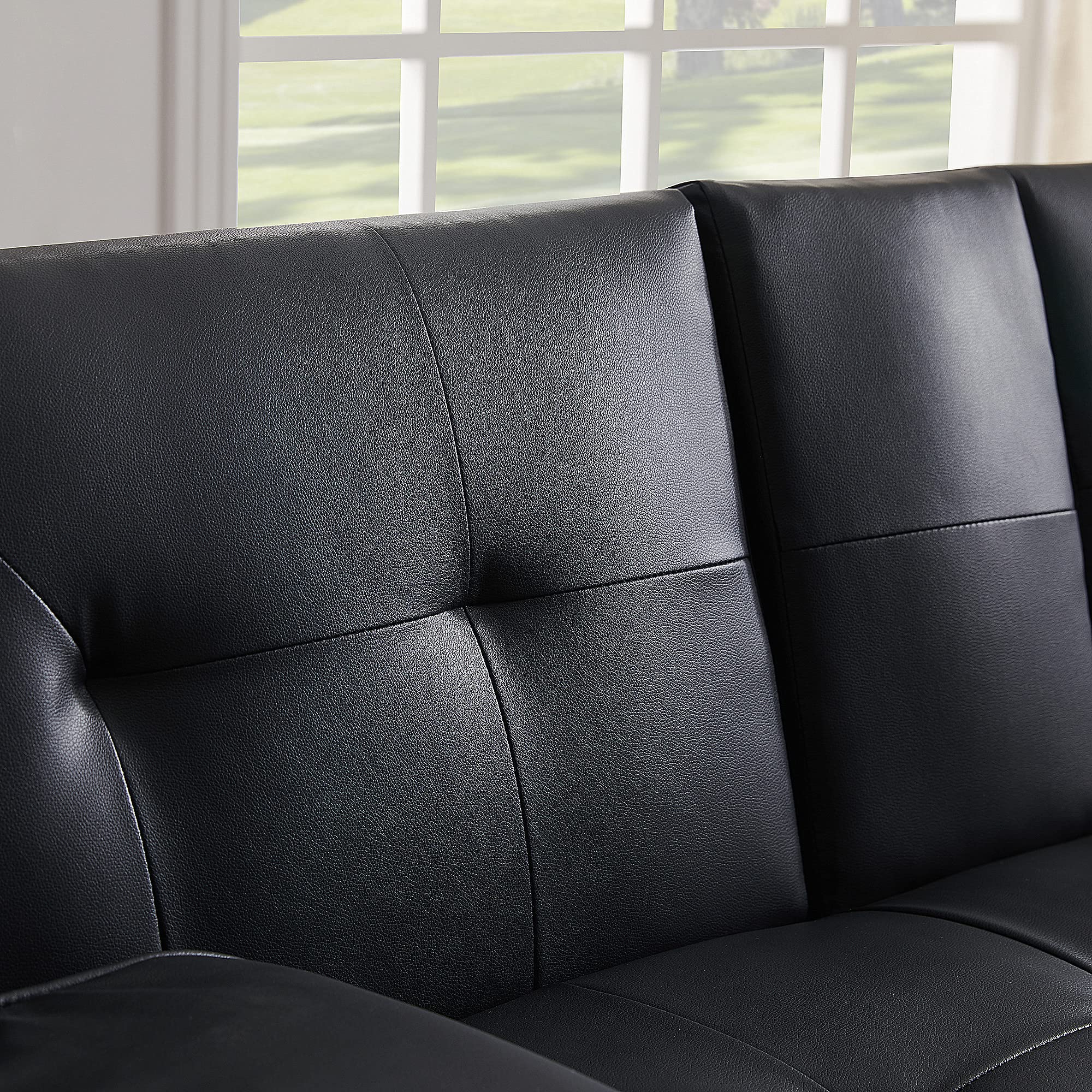 hansones Futon Sofa Bed Modern Linen Fabric Couch Bed Loveseat Convertible Daybed with 2 Cup Holders and Removable Armrests for for Compact Living Space Apartment Dorm Office (Black)
