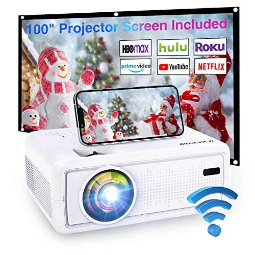 Projector, CRAZVIEW Projector with WiFi and Bluetooth, 7500L Mini Projector with 100” Screen, HD 1080P Supported Portable Projector Compatible with Fire Stick/HDMI/VGA/USB/AV/PS4/iOS & Android