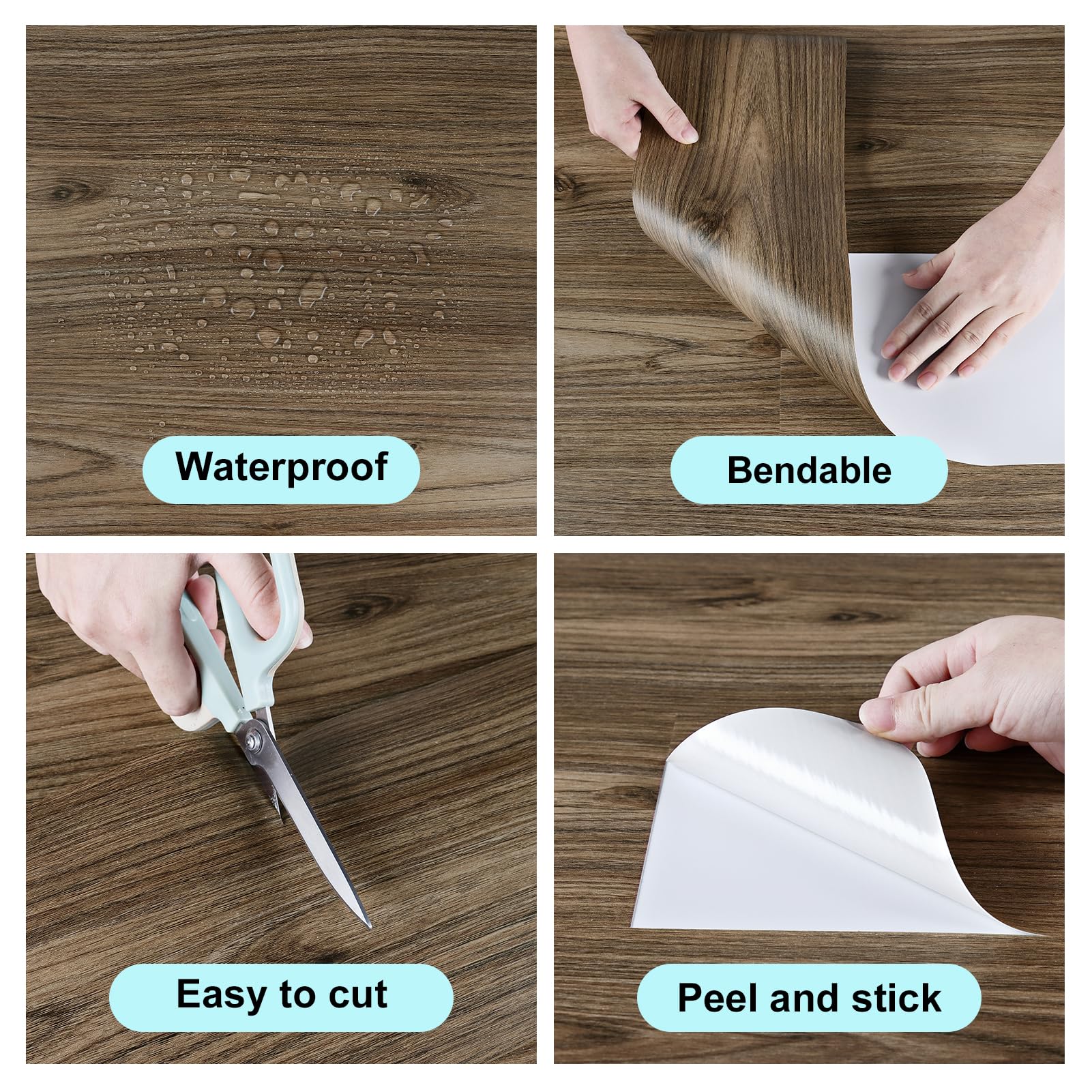 Skyblur Brown Peel and Stick Wooden Floor Tiles for Kitchen Backsplash - Waterproof, Self-Adhesive, 35x6 Inch, 4 Pcs