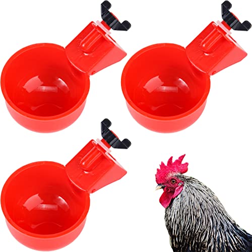 Large Automatic Chicken Filling Water Cup Poultry Waterer Kit Auto Watering Drinker System Drinking Feeder Cup for Ducks Turkeys Quail Chicks (3 Pack)