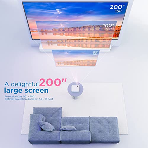 Outdoor Mini Projector w/WiFi , 8000L Bluetooth Portable Projector, 1080P HD Supported & 200'' Display Video Movie Projectors, Compatible w/iPhone, TV Stick, PC, HDMI USB