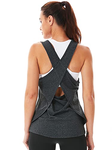 SILKWORLD Womens Athletic Tops Tank Tops for Women Casual Summer Open Back Workout Tops for Women, Black Grey, XXL