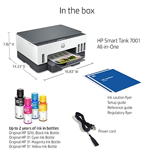 HP Smart -Tank 7001 Wireless All-in-One Cartridge-free Ink -Tank Printer, up to 2 years of ink included, mobile print, scan, copy (28B49A)