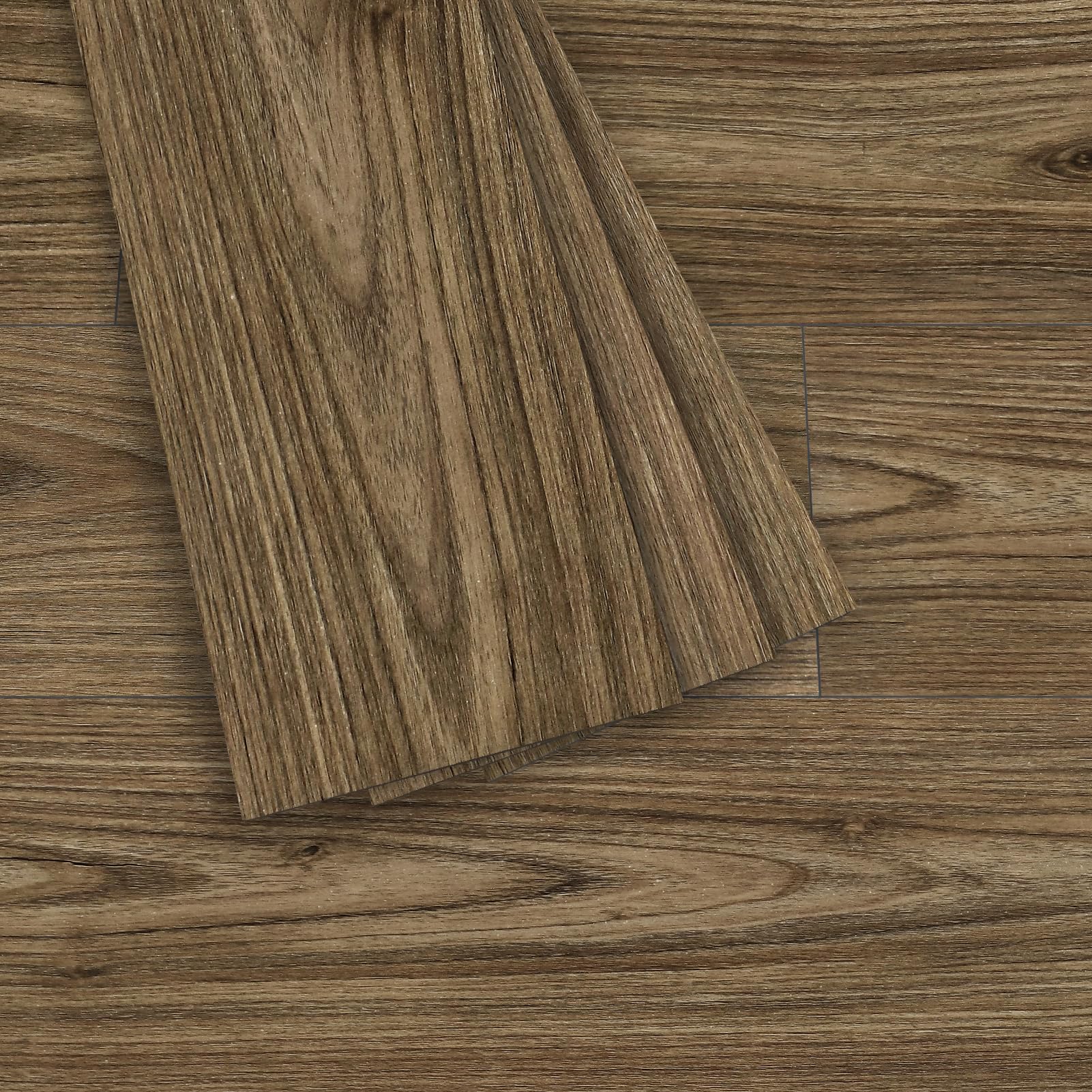 Skyblur Brown Peel and Stick Wooden Floor Tiles for Kitchen Backsplash - Waterproof, Self-Adhesive, 35x6 Inch, 4 Pcs