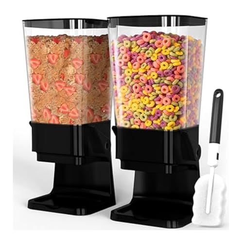 Retail Blade - Cereal & Dry Food Dispenser 2 Pack with Sponge – Elevate Freshness & Style! Perfect for Cereal, Pasta, Rice, Oatmeal, Snacks, and Dog Food. Sleek Design for Your Modern Kitchen. Black