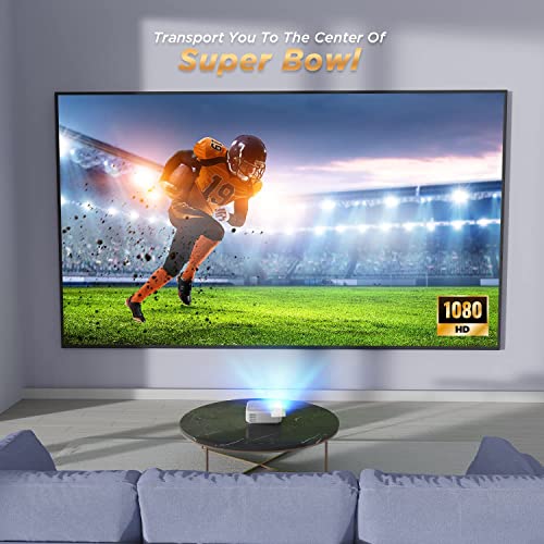 Outdoor Mini Projector w/WiFi , 8000L Bluetooth Portable Projector, 1080P HD Supported & 200'' Display Video Movie Projectors, Compatible w/iPhone, TV Stick, PC, HDMI USB