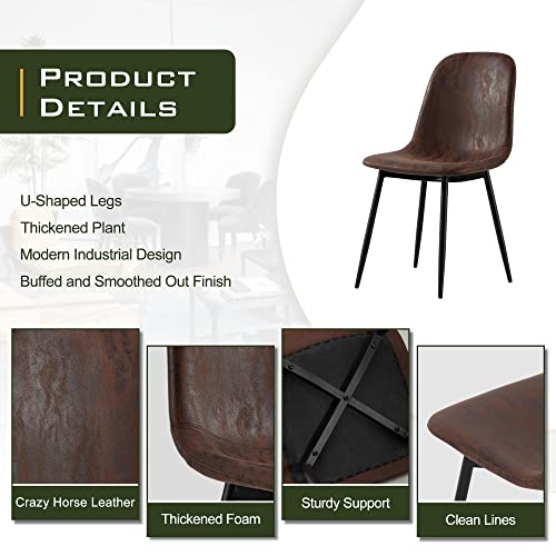 NicBex Dining Chairs, Crazy-Horse Leather Reception Chairs, Accent Chair with Metal Legs for Home Kitchen, Living Room, Set of 2, Brown