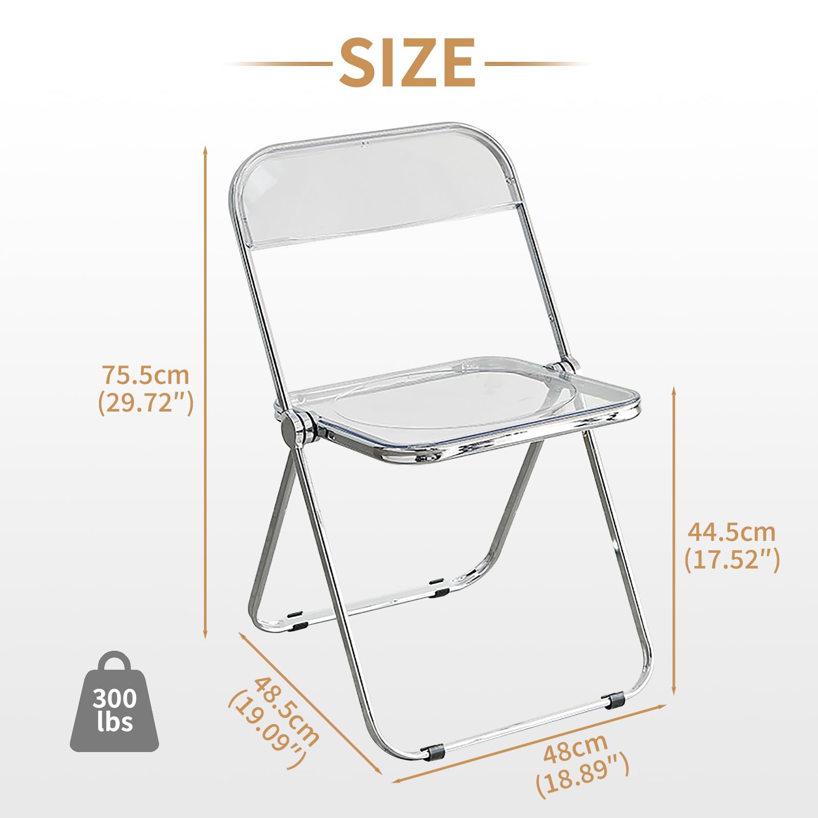 KAIHAOWIN Luxury Modern Transparent Folding Chair Acrylic Folding Chairs-Acrylic Ghost Stackable Crystal Seat-PC Plastic Living Room Seat-Chrome Frame Accent Side Chair (Clearing)