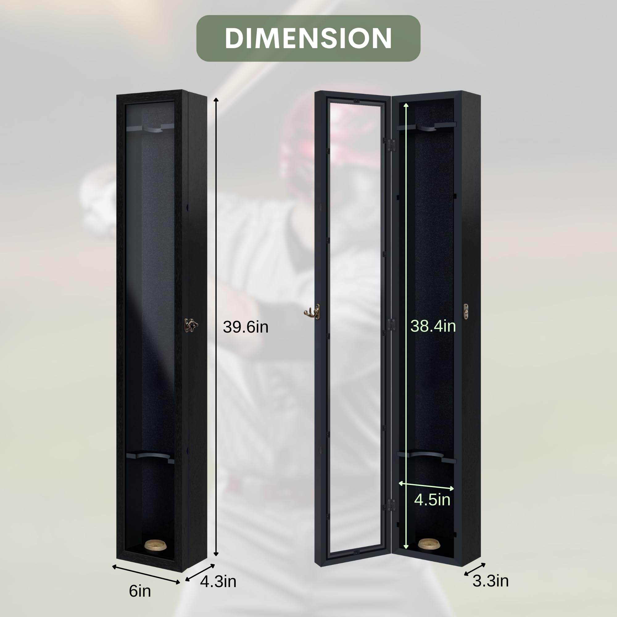 ILOT Baseball Bat Display Case Solid Wood Frame Ball Holder Stand Showcase Display Cabinet with UV Protected Acrylic Wall Mounted Shadow Box Vertical and Horizontal