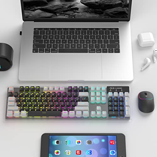 Wireless Gaming Keyboard and Mouse Combo, MageGee V550 2.4G Rechargeable RGB Backlit Keyboard with Clear Shell, Full Size Waterproof Keyboard & LED Mice for PC/Laptop - Gray & Black