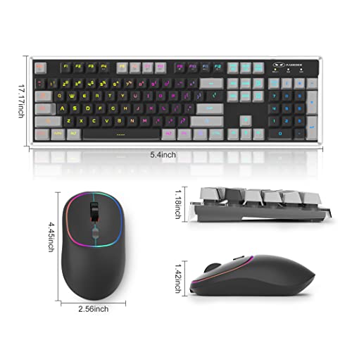 Wireless Gaming Keyboard and Mouse Combo, MageGee V550 2.4G Rechargeable RGB Backlit Keyboard with Clear Shell, Full Size Waterproof Keyboard & LED Mice for PC/Laptop - Gray & Black