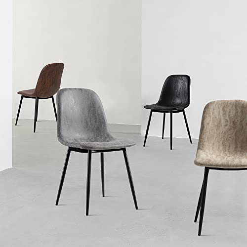 NicBex Dining Chairs, Crazy-Horse Leather Reception Chairs, Accent Chair with Metal Legs for Home Kitchen, Living Room, Set of 2, Brown