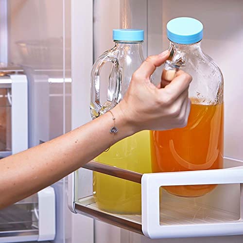 2 Pc 47oz Clear Glass Milk Bottles Glass Pitcher with Handle and Lids - Airtight milk Container for Refrigerator Jug Water Juice Heavy Milk Bottle Liquid Containers for Kitchen