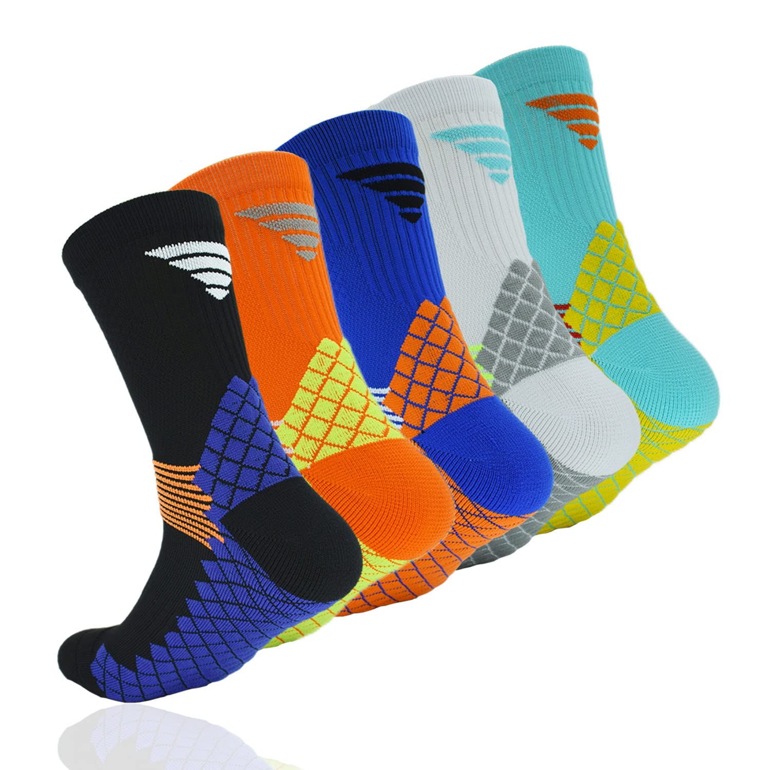 YWSLRC Mens Athletic Socks Elite Basketball Socks-Performance Thick Cushioned Sport Training Running Compression Crew Sock (Multicolor)