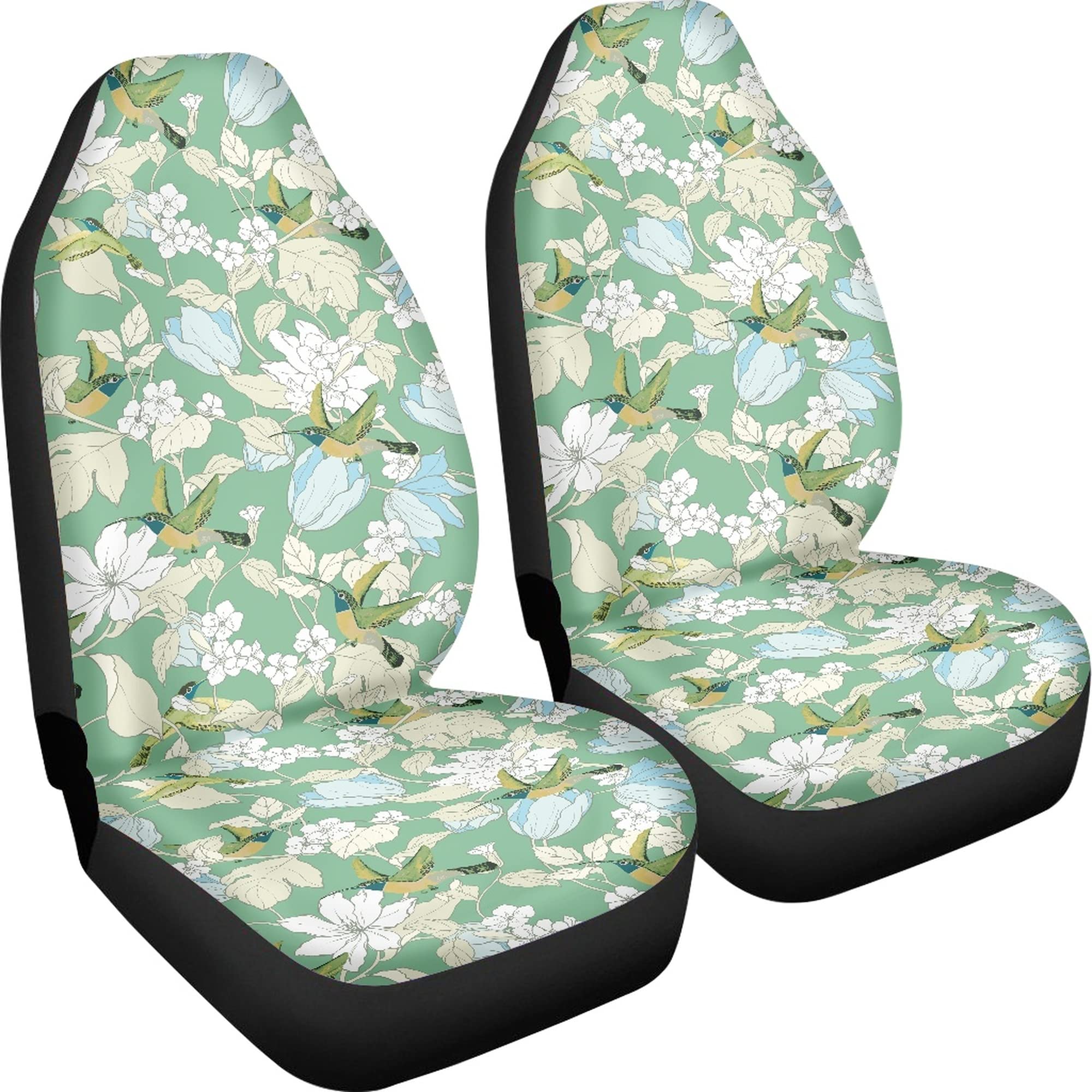 TOADDMOS Auto Front Seat Cover, Floral with Hummingbird Print Universal Car Seat Cover Protector, Fit Most Vehicle Decorative Seat Accesories, Green