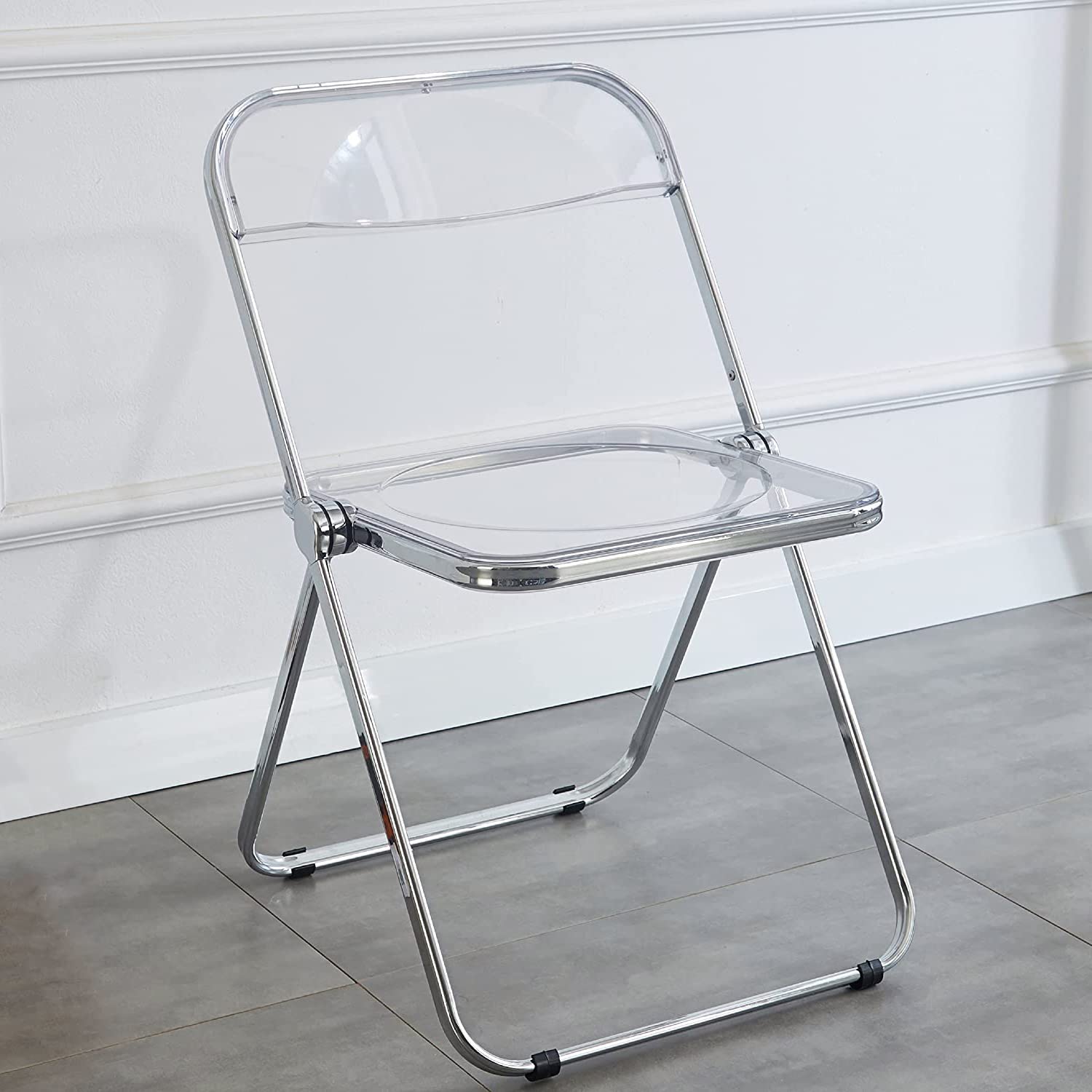 KAIHAOWIN Luxury Modern Transparent Folding Chair Acrylic Folding Chairs-Acrylic Ghost Stackable Crystal Seat-PC Plastic Living Room Seat-Chrome Frame Accent Side Chair (Clearing)
