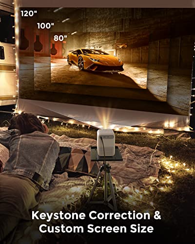 POKITTER Orca Mini Portable Projector with WiFi and Bluetooth, Android TV 9.0 with 5000+ Apps, 9000 Lumens, Native 1080P & 4K Supported, 4D Keystone Correction, 6W Speaker, 120" Image, HDR 10, T2 Max