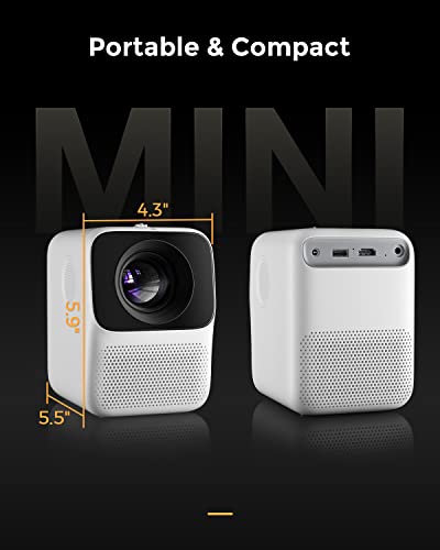 POKITTER Orca Mini Portable Projector with WiFi and Bluetooth, Android TV 9.0 with 5000+ Apps, 9000 Lumens, Native 1080P & 4K Supported, 4D Keystone Correction, 6W Speaker, 120" Image, HDR 10, T2 Max