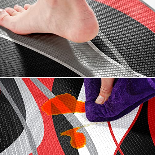 FNLNDO Red and Black Kitchen Rugs and Mats for Floor Anti Fatigue Kitchen Rugs Set of 2 Red Modern Art Non-Skid Washable Kitchen Mats for Kitchen Sink Laundry (Red, 17.5"x29.5"+17.5"x47")