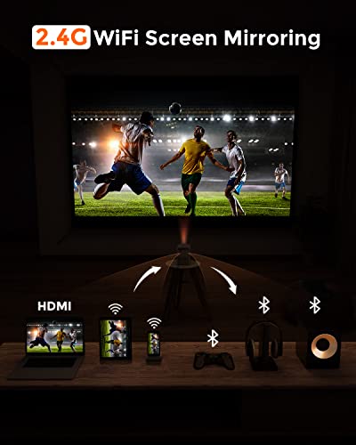 POKITTER Orca Mini Portable Projector with WiFi and Bluetooth, Android TV 9.0 with 5000+ Apps, 9000 Lumens, Native 1080P & 4K Supported, 4D Keystone Correction, 6W Speaker, 120" Image, HDR 10, T2 Max