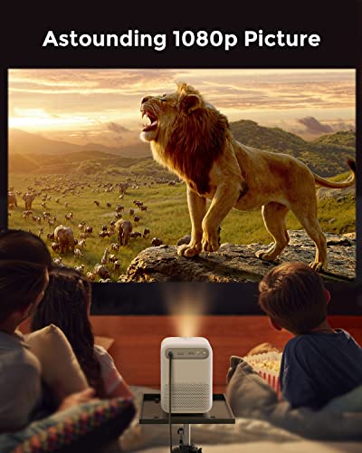 POKITTER Orca Mini Portable Projector with WiFi and Bluetooth, Android TV 9.0 with 5000+ Apps, 9000 Lumens, Native 1080P & 4K Supported, 4D Keystone Correction, 6W Speaker, 120" Image, HDR 10, T2 Max