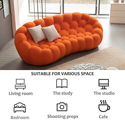 COULDWILL Modern Curved Sofa Upholstered Couch Overall Shaped Bubble Floor Sofa for Living Room, Office, Apartment, Orange
