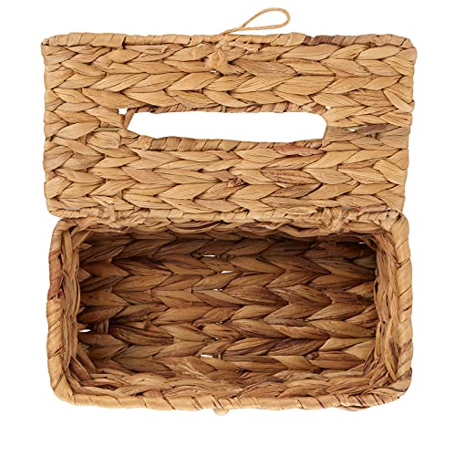 Tissue Box Cover, Rectangular Woven Tissue Box Holder, Water Hyacinth Rustic Decorative Facial Tissue Holder for Bathroom Living Room Bedroom Dresser Office Car (Rectangular)