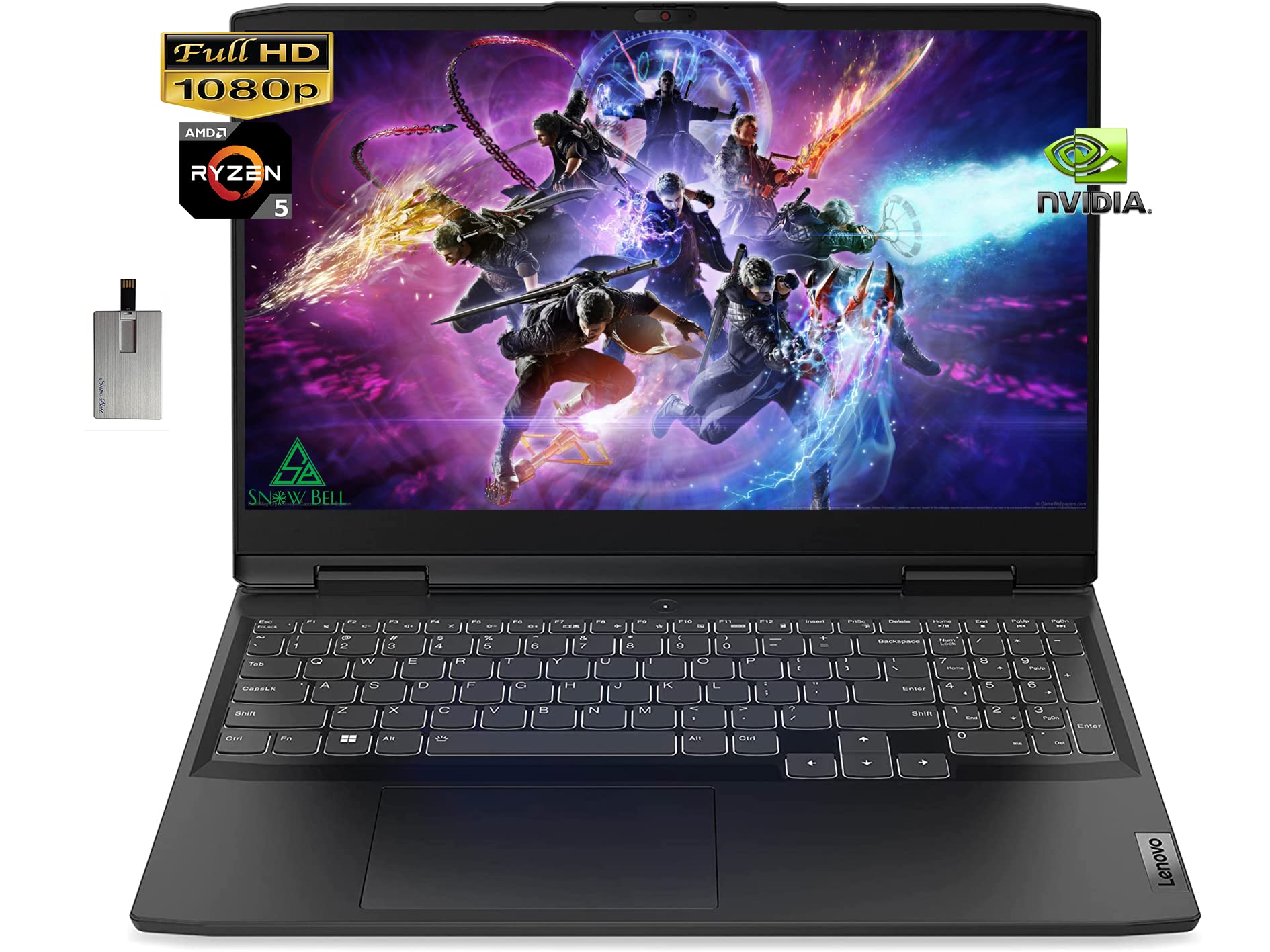 Lenovo 2023 IdeaPad Gaming 3 15.6'' 120Hz Laptop, AMD Ryzen 5 6600H, 16GB RAM, 1TB PCIe SSD, NVIDIA GeForce RTX 3050, Backlit Keyboard, Onyx Gray, Windows 11, 32GB SnowBell USB Card,