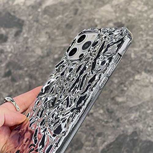 Shinymore iPhone 13 Pro Max Glitter Case, Fashion Bling Glitter Silver Cute Soft Silicone Tin Foil 3D Pleats Women Girls Shockproof Soft Case Cover for iPhone 13 Pro Max