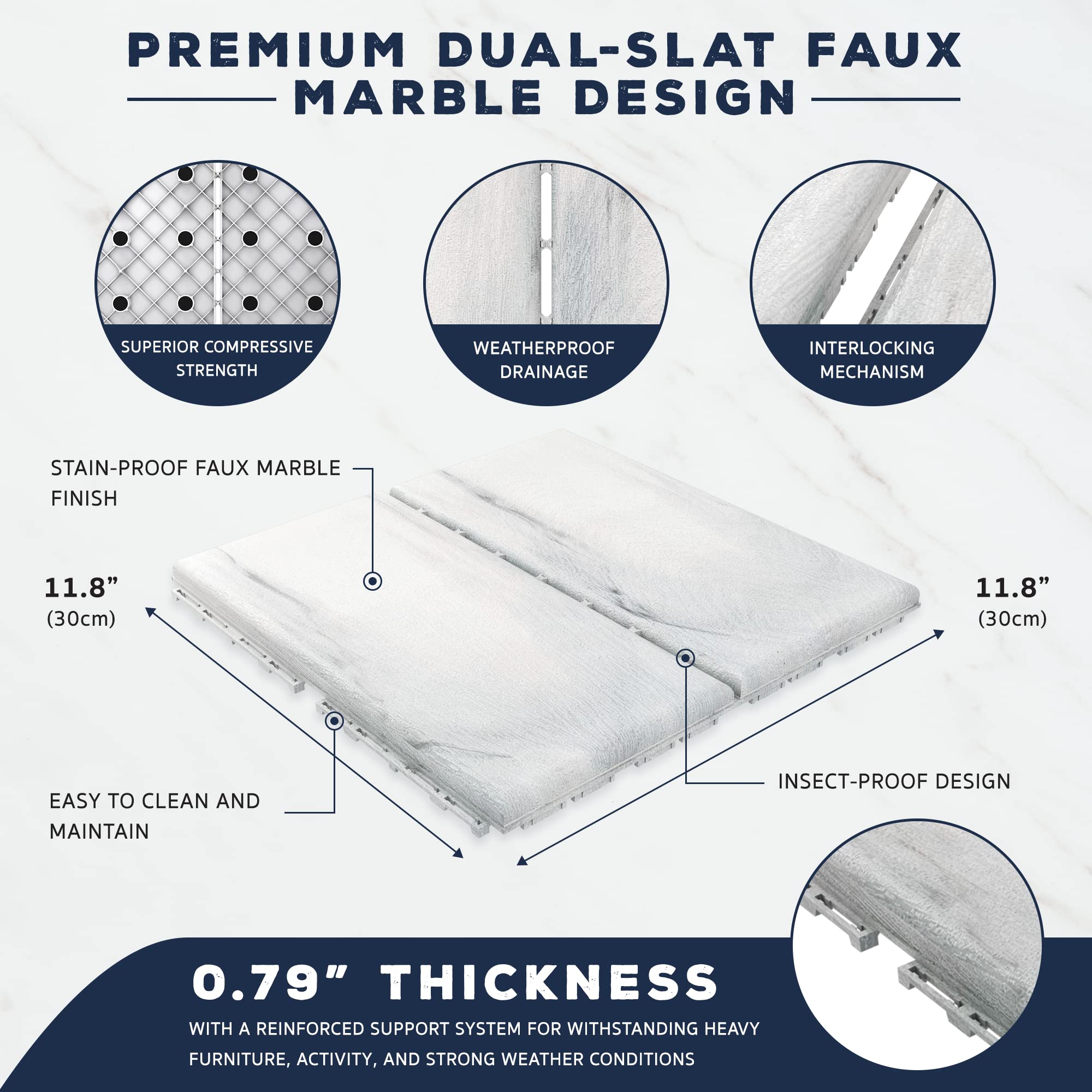 Patio Deck Tiles - 9 Pack - Marble Effect 12" x 12" Interlocking Deck Tiles Outdoor with Weatherproof Patio Flooring Interlocking Tiles Snap Together Outdoor Tiles for Patio – Interlock Tiles