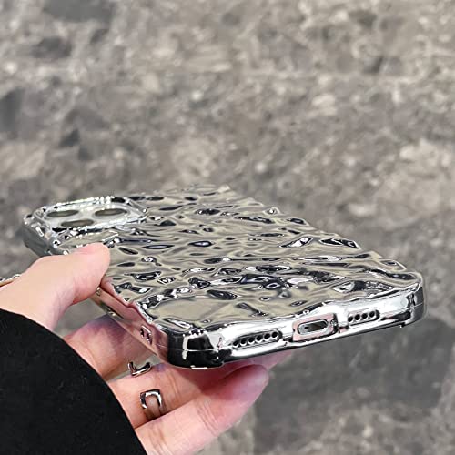 Shinymore iPhone 13 Pro Max Glitter Case, Fashion Bling Glitter Silver Cute Soft Silicone Tin Foil 3D Pleats Women Girls Shockproof Soft Case Cover for iPhone 13 Pro Max